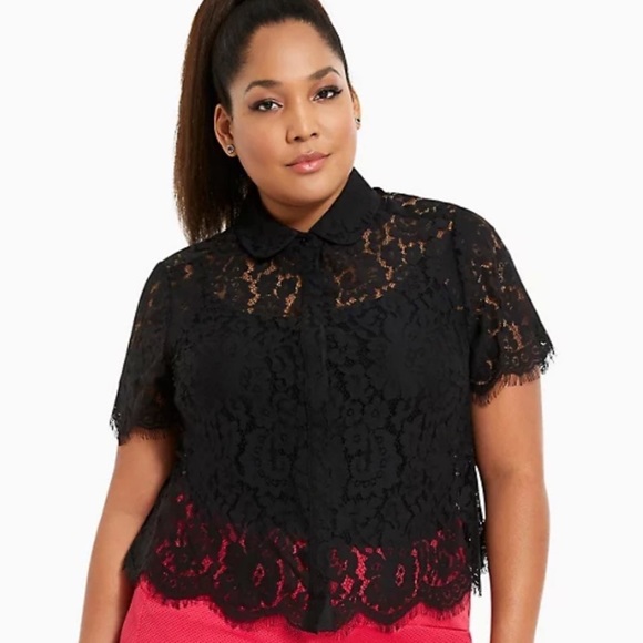 torrid | Tops | Torrid Black Button Front Lace Crop Top | Poshmark